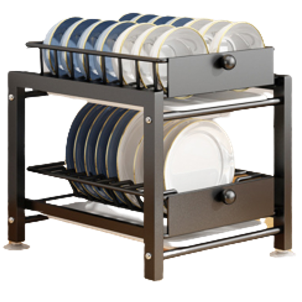 Viviendo 2 layer Square Dish Drying Drainer in Black